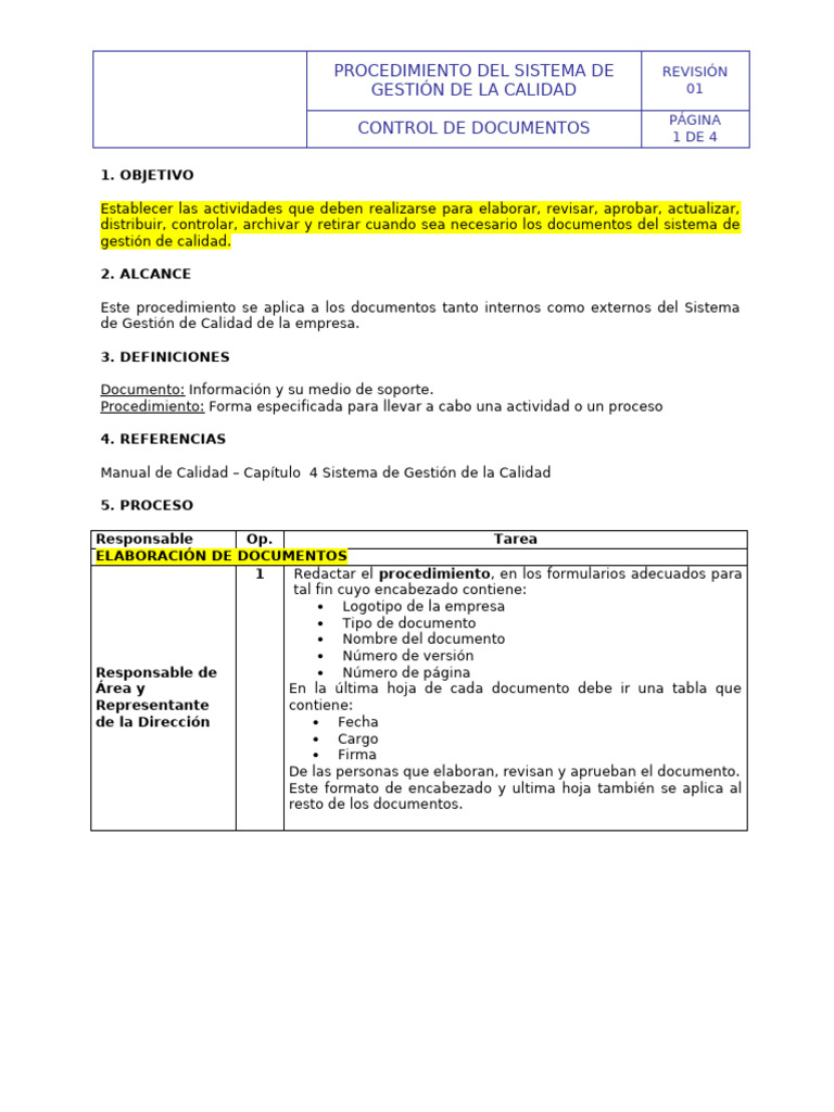 Control de Documentos REV-1 | PDF | Sistema de manejo de calidad ...