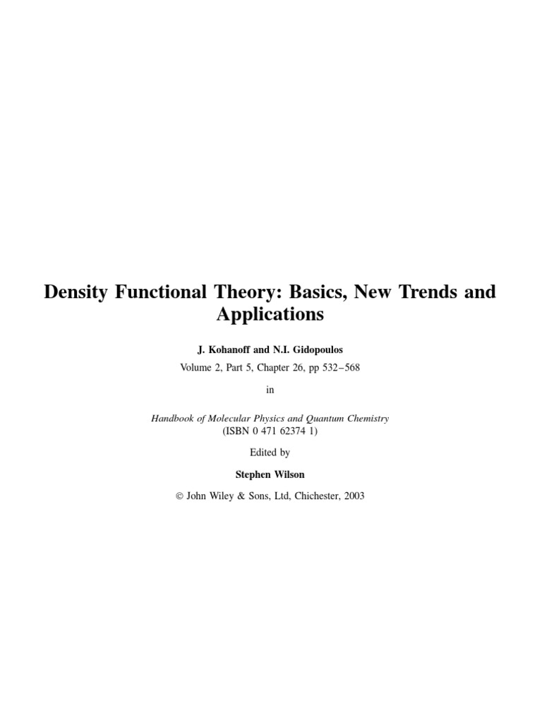 Density Functional Theory - Basics - New Trends and Applications | PDF ...