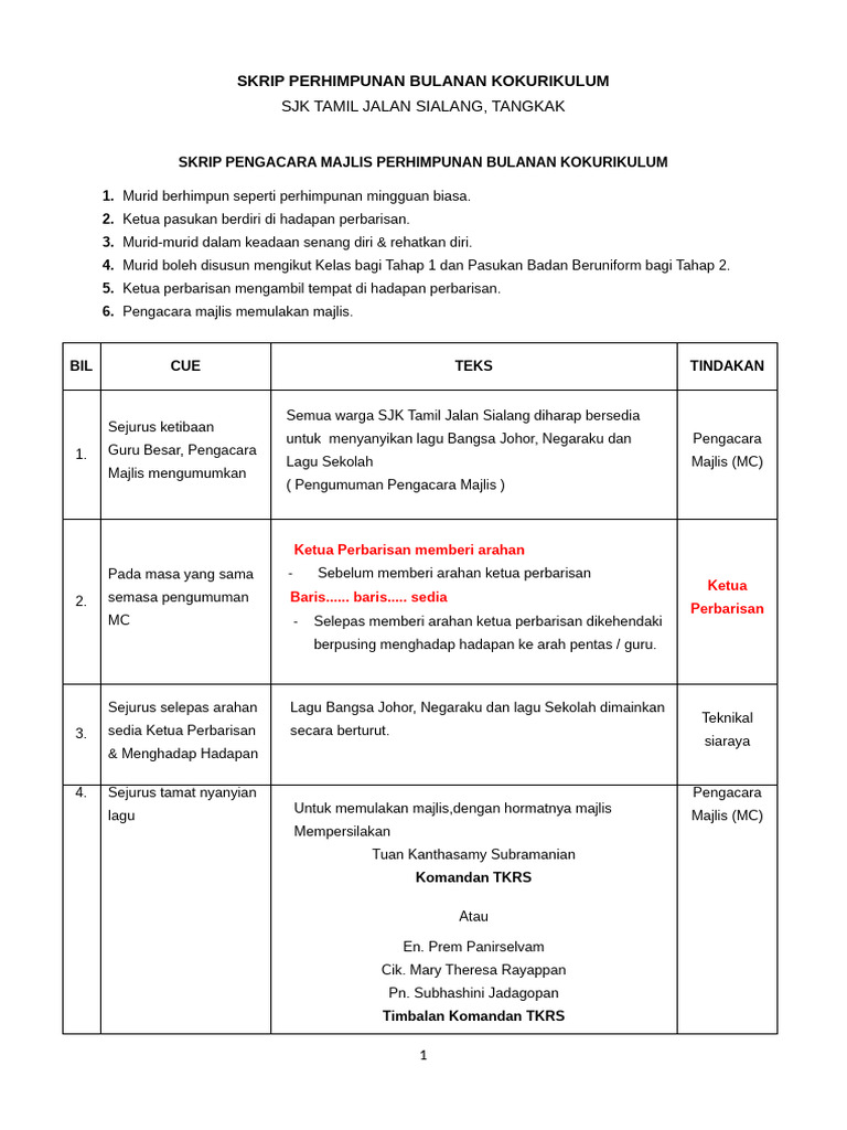 Skrip Pengacara Majlis Perhimpunan Bulanan Kokurikulum 2024 | PDF