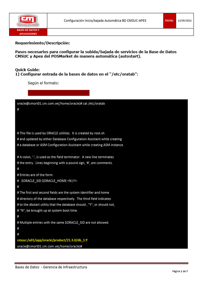 20220512-Configuration_Automatic_Start_Stop_Database_Apex | PDF | Gestión de tecnología de la ...