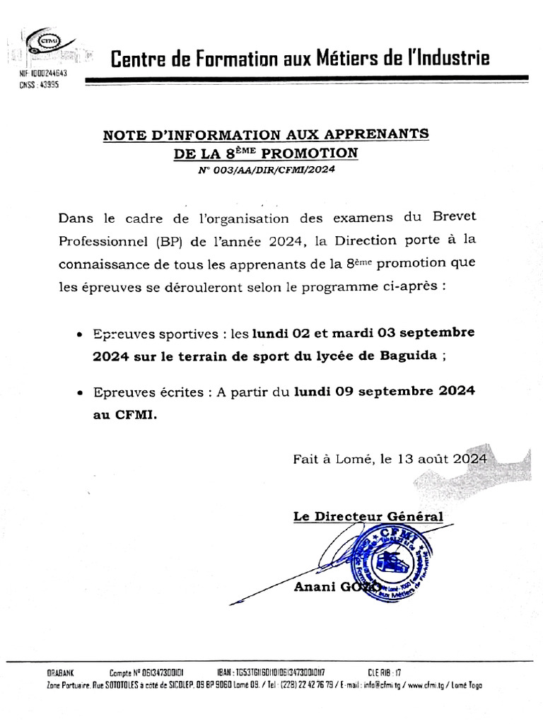 Dates de Examens de BP 2024 | PDF