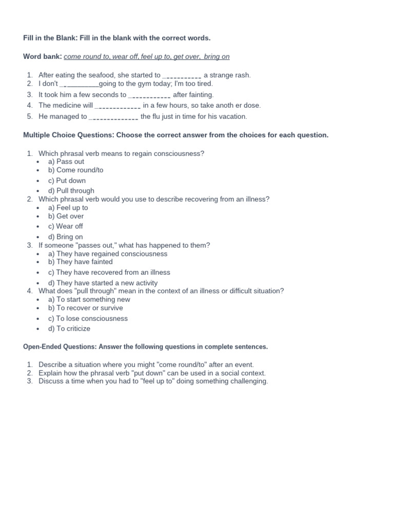 Phrasal Verbs for Regaining Consciousness | PDF