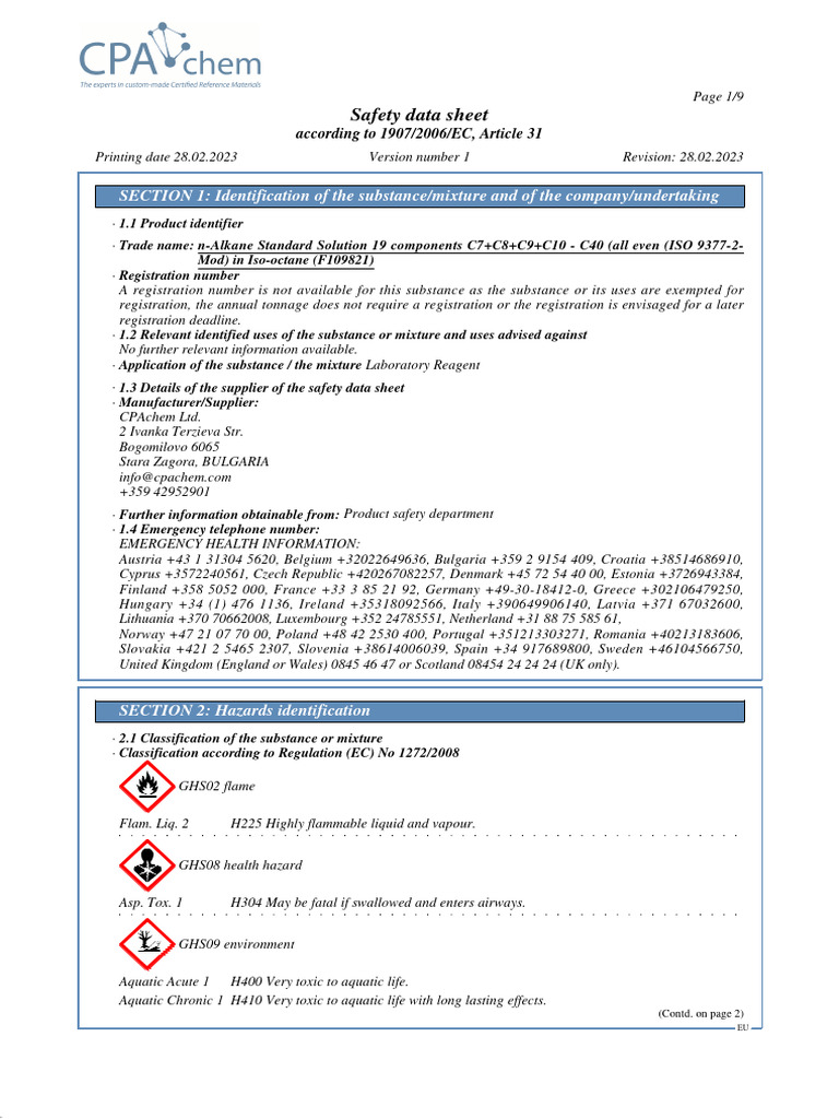 SD - N-Alkane Standard Solution 19 Components C7+C8+C9+C10 - C40 (All Even (ISO 9377-2-Mod) in ...