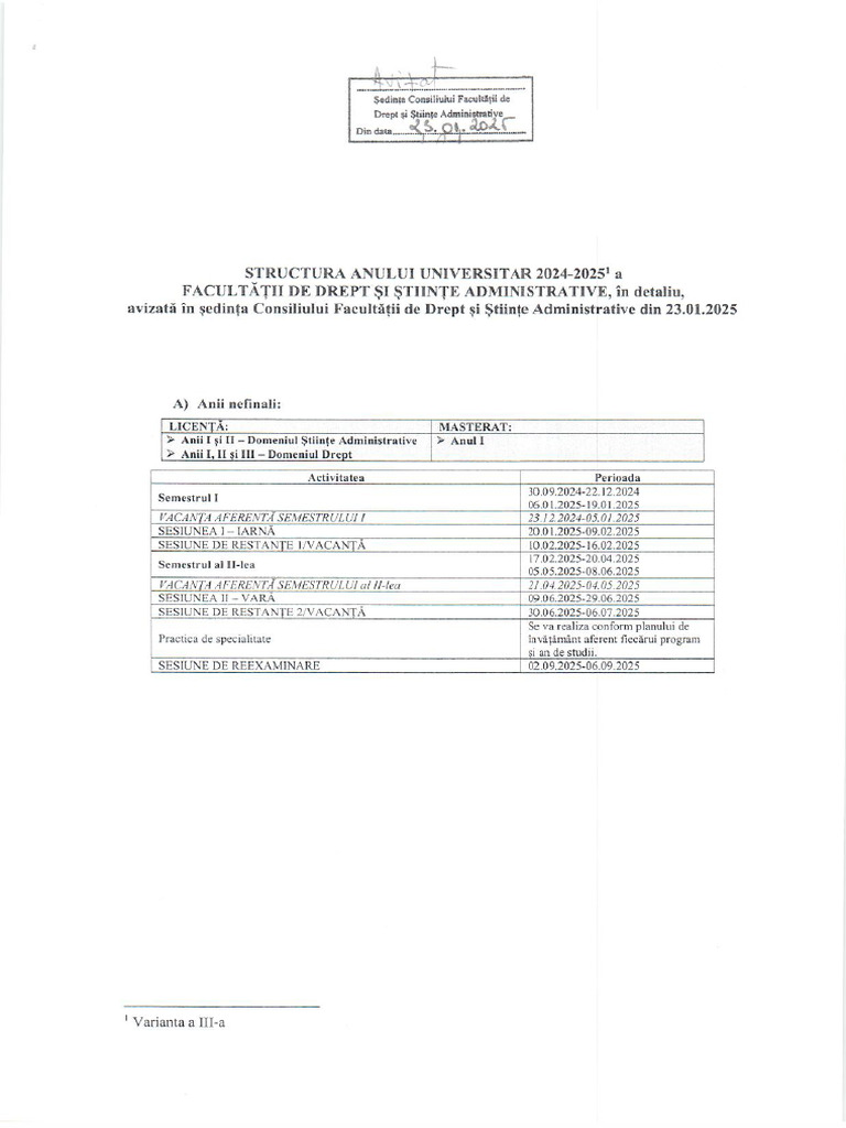 Structura an Univ. 2024 2025 | PDF