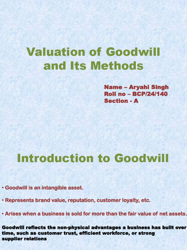 Valuation of Goodwill and Its Methods | PDF | Goodwill (Accounting ...