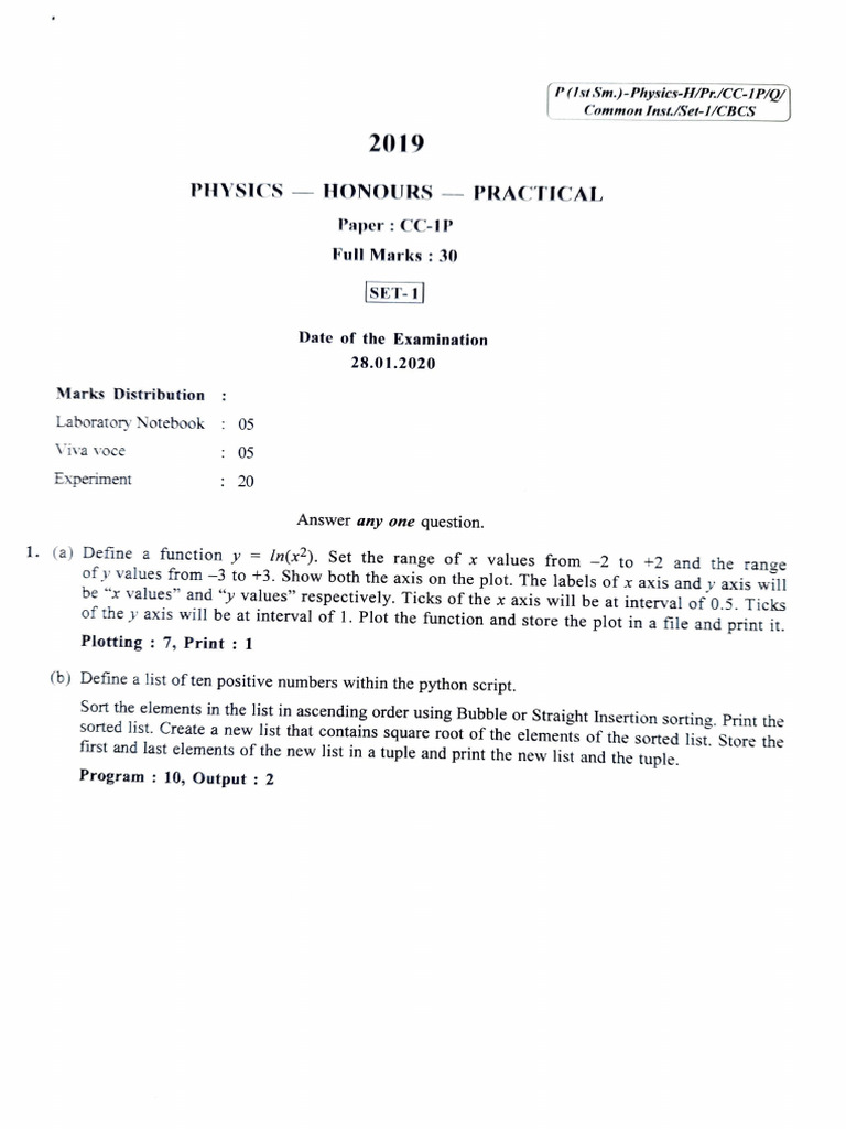 Python QP of 2019 Sem1 DT 28.01.20 | PDF | Matrix (Mathematics) | Algebra