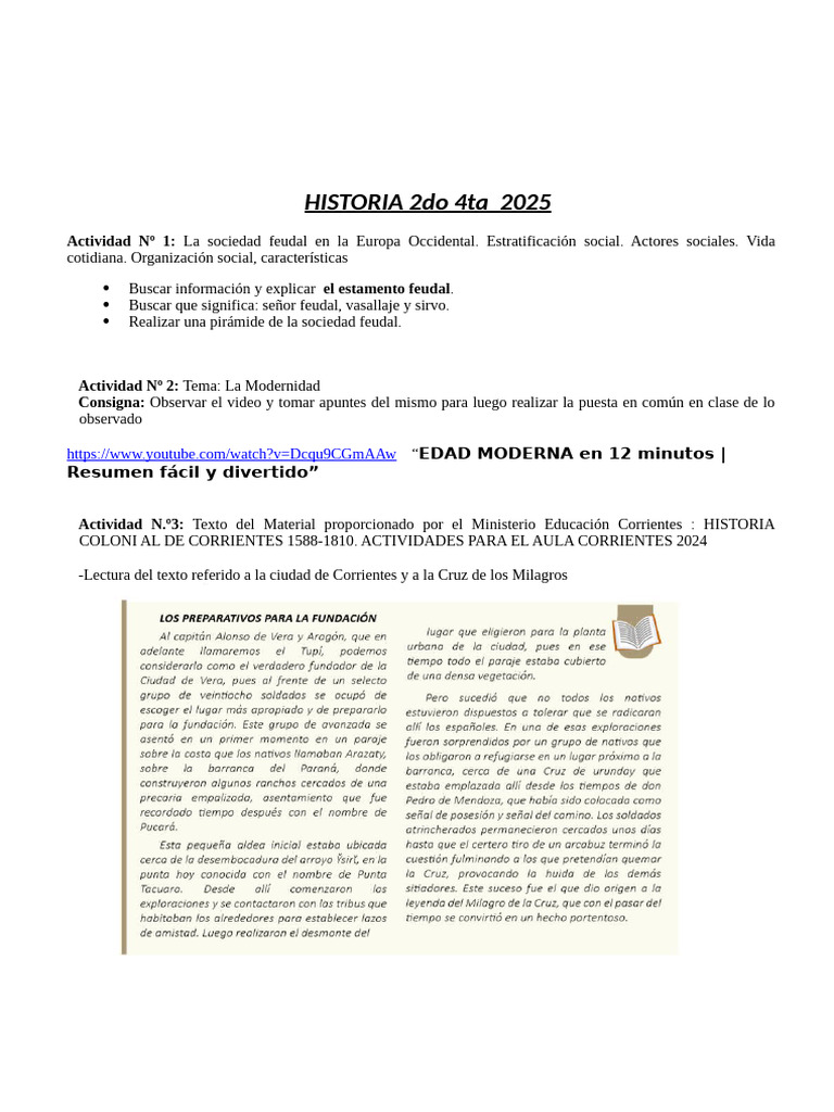 Actividad de HISTORIA 2DO AÑO - 2025 | PDF