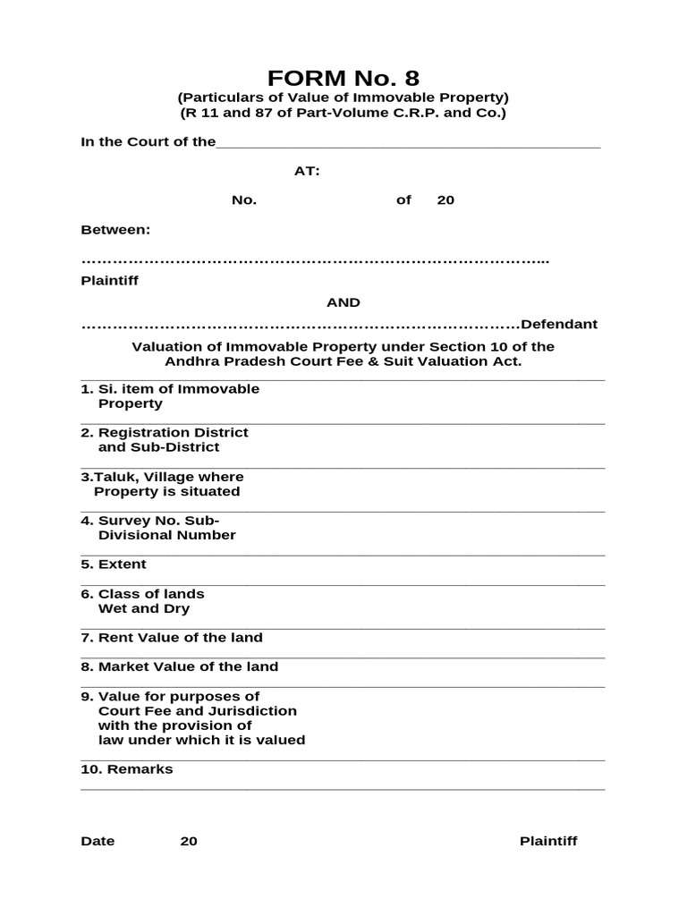 Immovable Property Valuation Form 8 | PDF