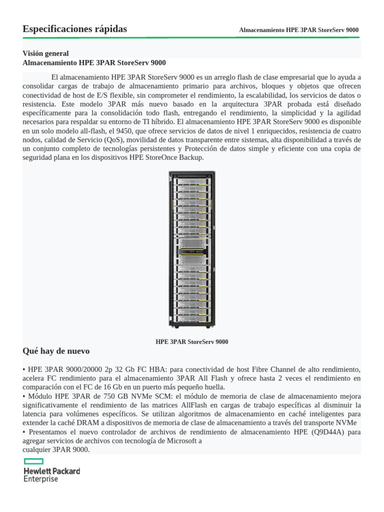 Especificaciones HPE 3PAR StoreServ 9000 | PDF | V Mware | Software