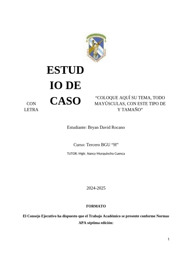 Sí - CARÁTULA y NORMAS APA ESTUDIO DE CASO GARAICOA | PDF | Caso de estudio | Publicación Académica
