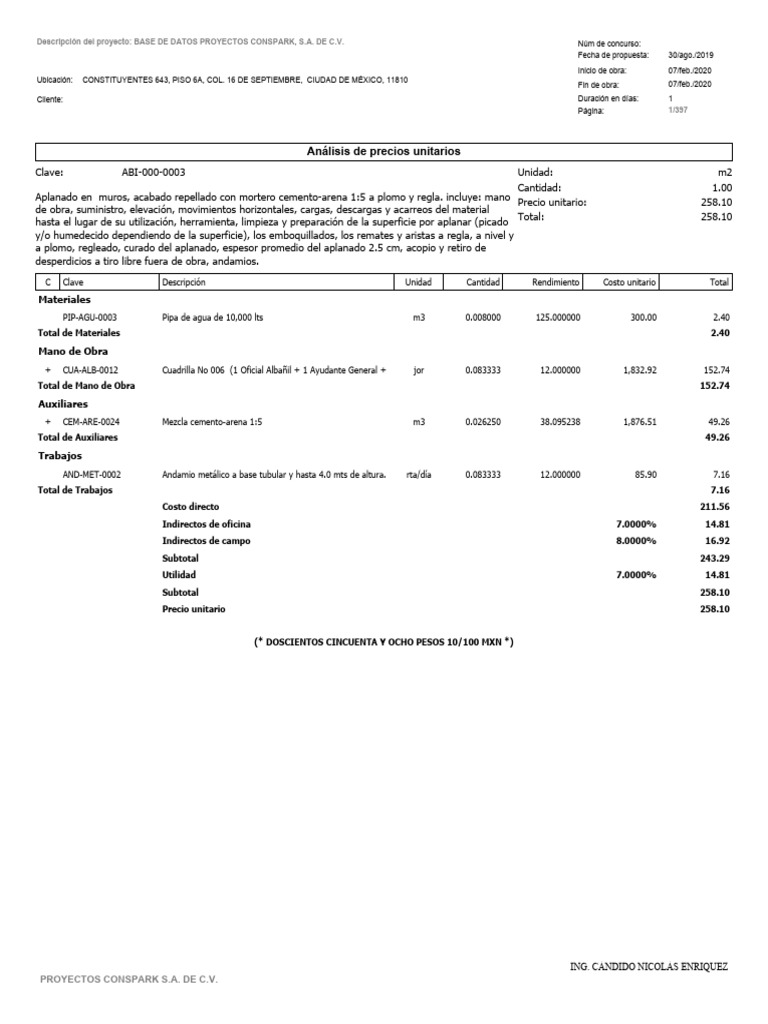 Matrices De Precios Unitarios 2025 1 397 Pdf