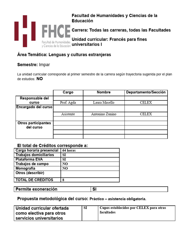 FFU 1 - Programa 2025 1 | PDF | Idioma francés | Lingüística
