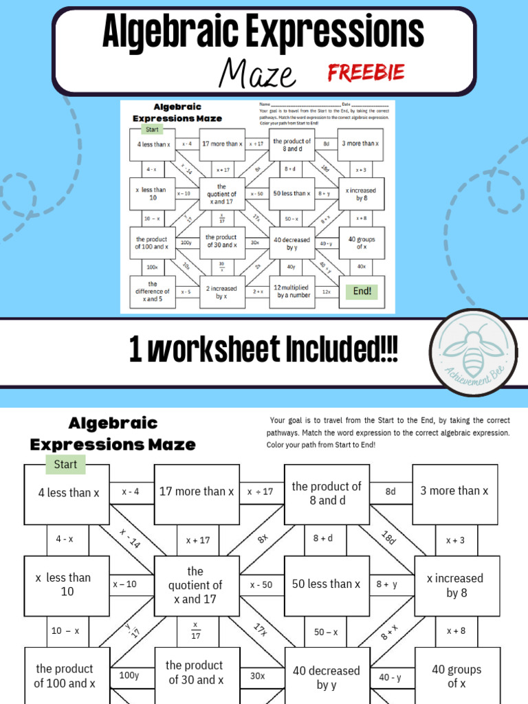 Algebraic Expressions Math Maze | PDF | Mathematics | Algebra