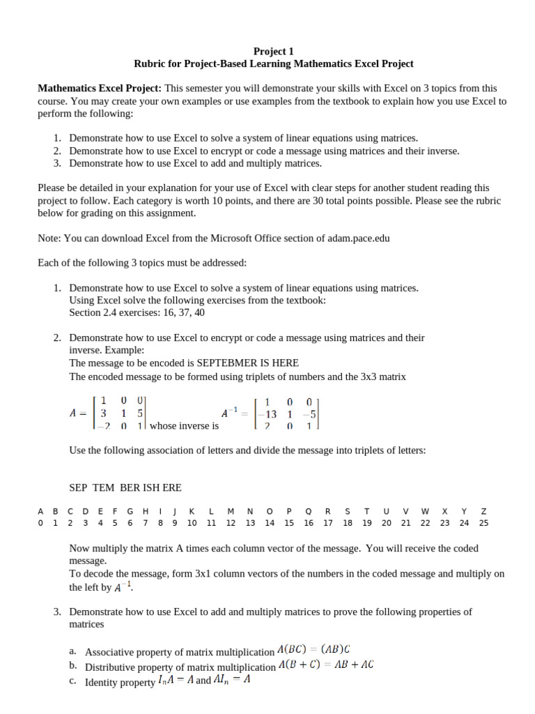 MAT 104 Excel Project 1 Guidelines | PDF