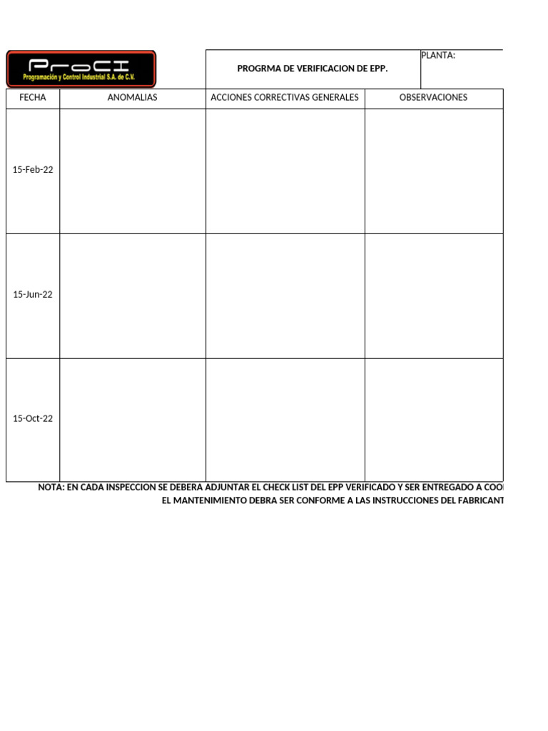 Programa Verificacion de Epp | PDF