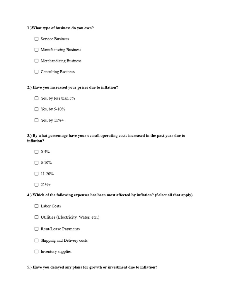 POB SBA QUESTIONAIRE + (Laicha Nguyen) | PDF | Inflation | Supply Chain
