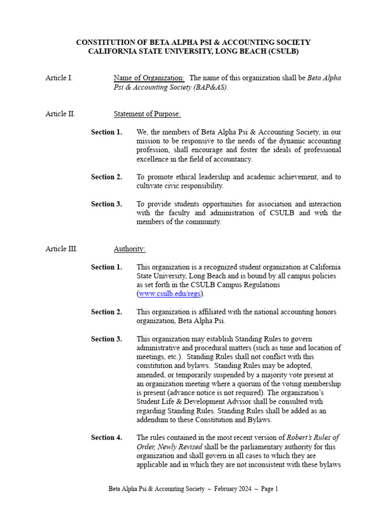 BAP & AS Constitution and Bylaws | PDF | Quorum | Voting