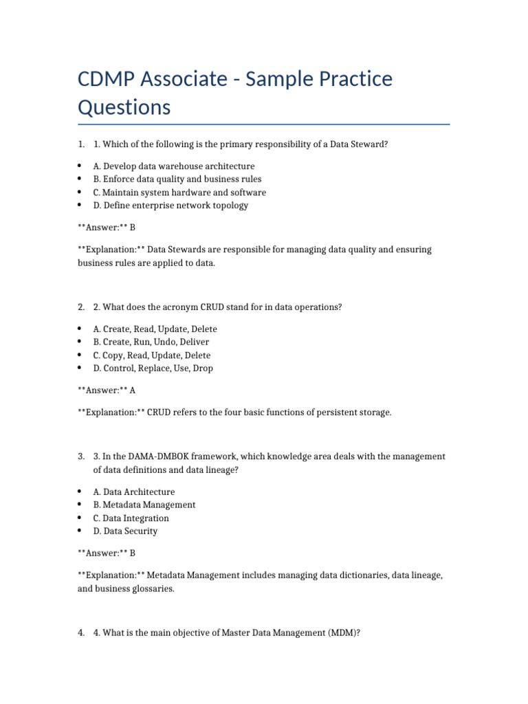 CDMP Associate Exam Sample Questions | PDF