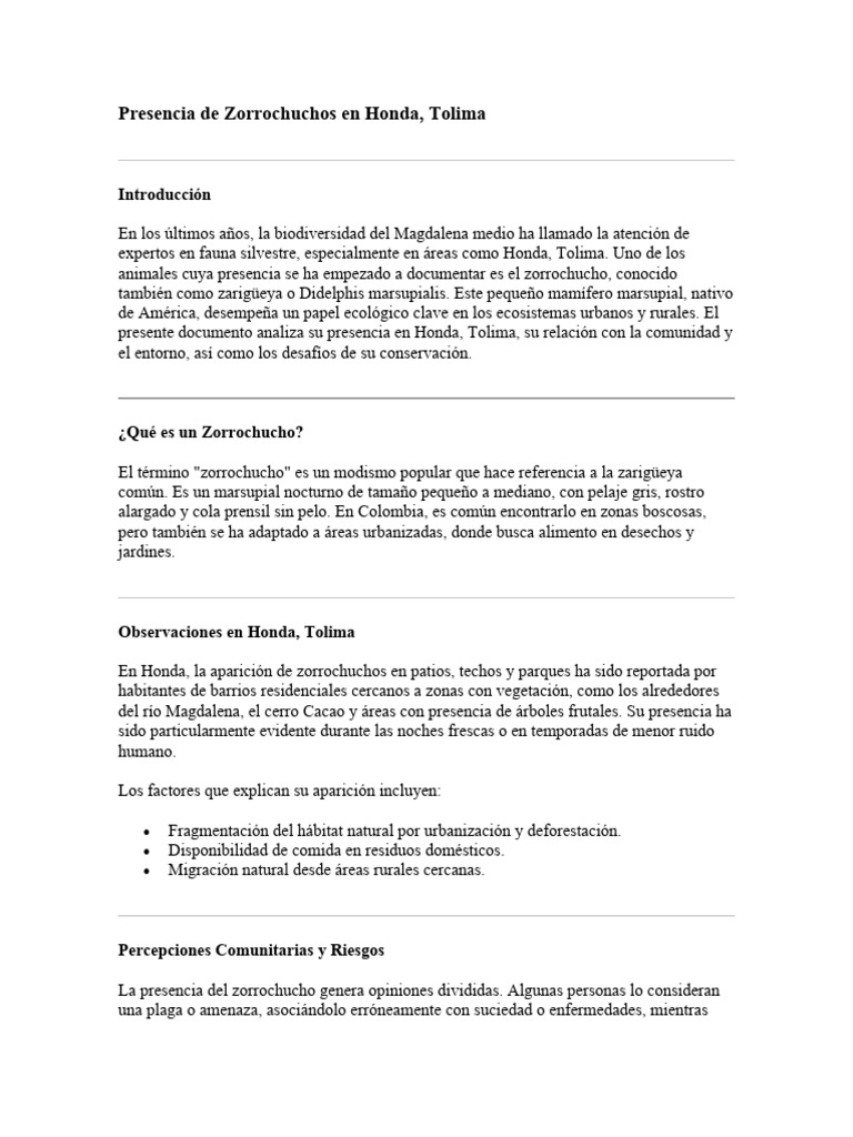 Presencia de Zorrochuchos en Honda | PDF | Fauna | Residuos