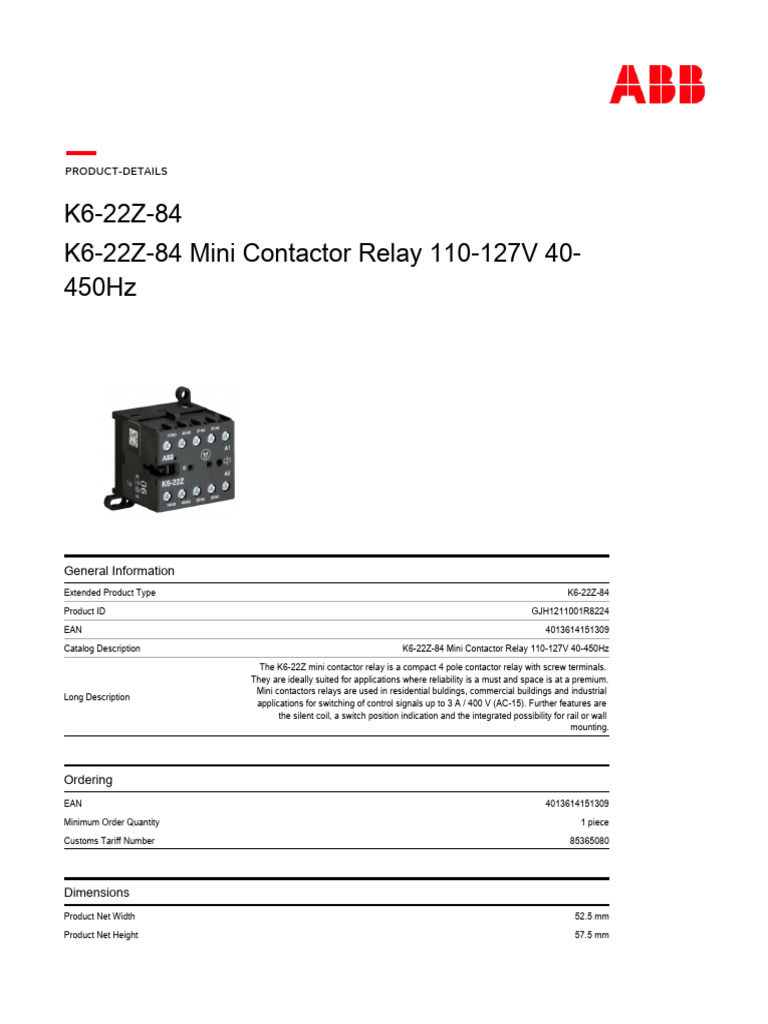 76 Contactor Aux k6-22z 2no-2nc 110vac | PDF | Relay | Electrical Components