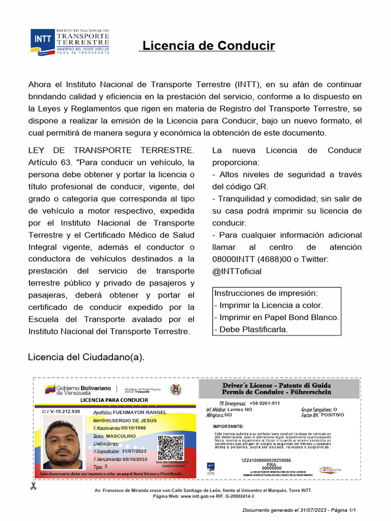 Licencia Sergio Fuenmayor | PDF | Transporte