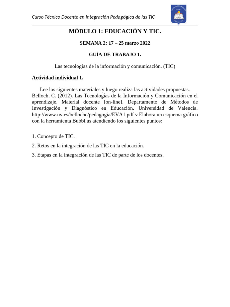 Módulo 1: Educación Y Tic.: Actividad Individual 1 | PDF