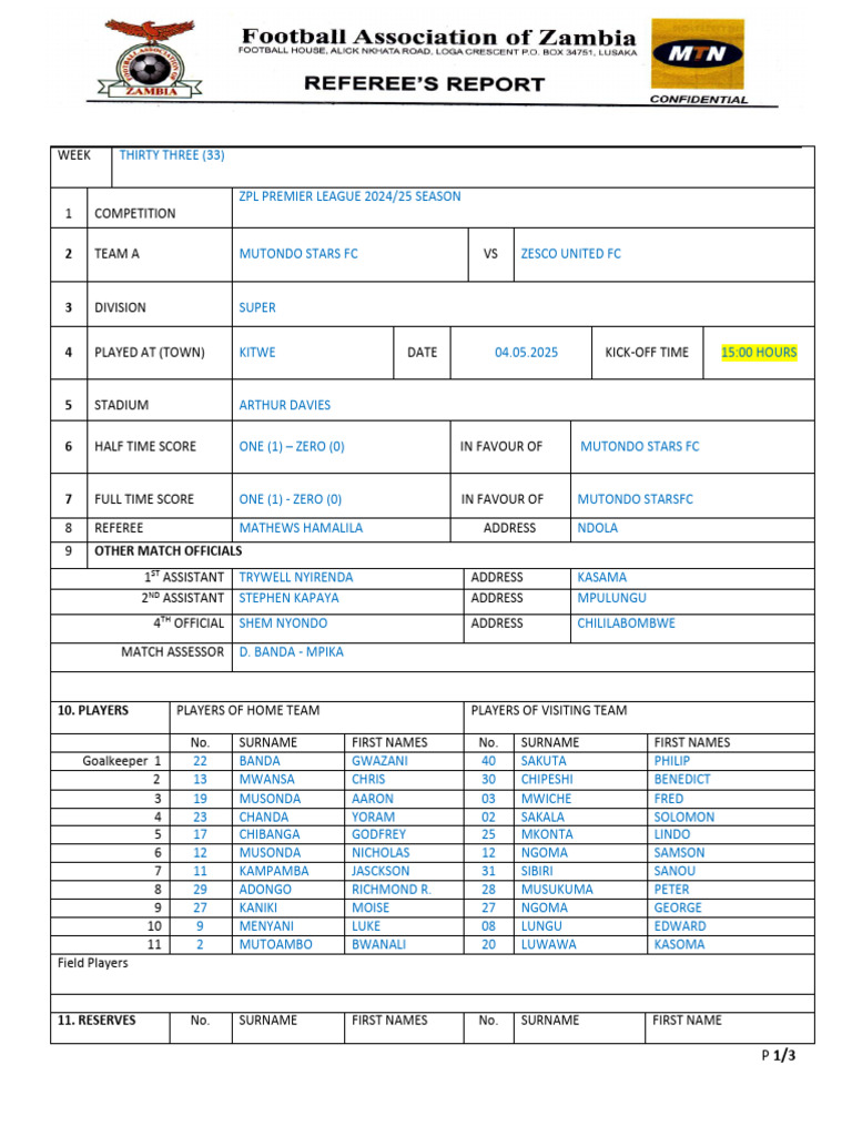 Referees Report - Week 33 | PDF | Politics And Sports | Rules