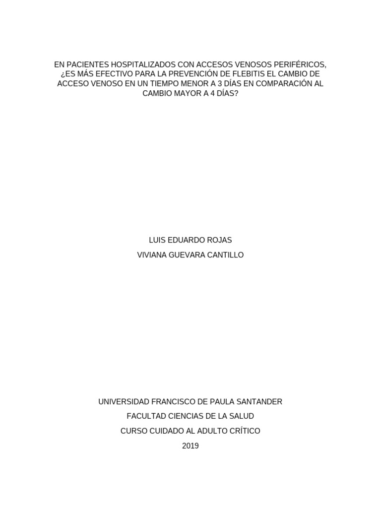 Flebitis Investigación | PDF | Seguridad del paciente | Especialidades ...