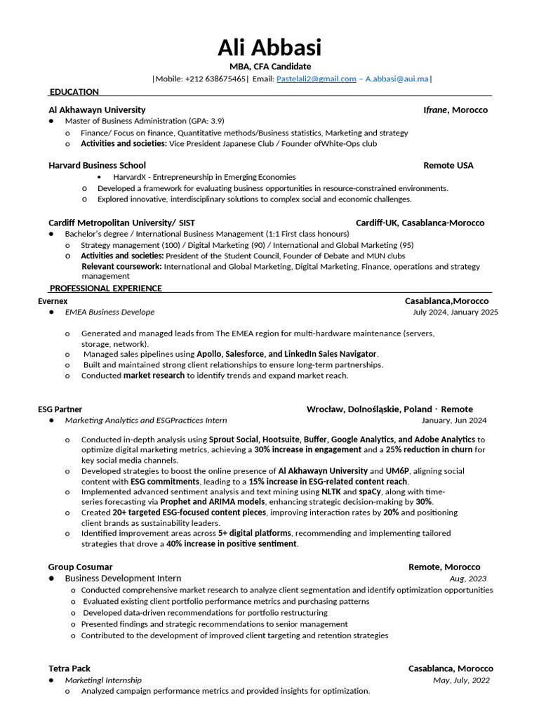 Ali Abbasi: Business Development Profile | PDF | Procurement | Customer ...