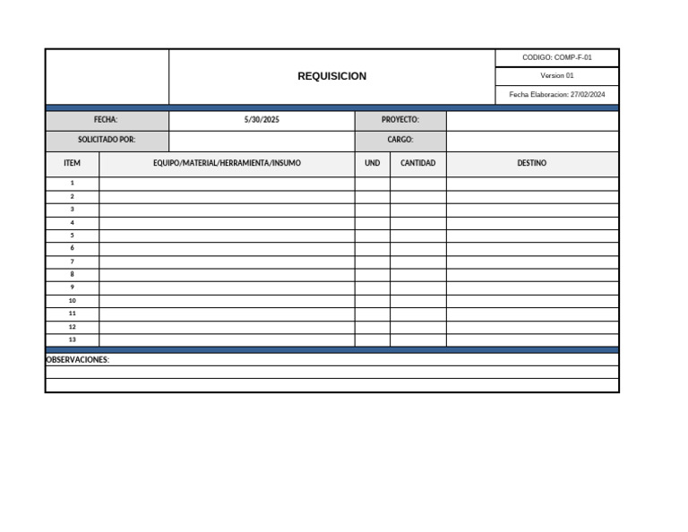 COM F 01 Formato Requisición | PDF