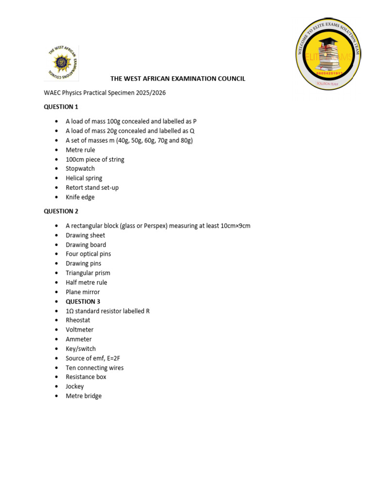 2025 Waec Specimen (Physics) | PDF