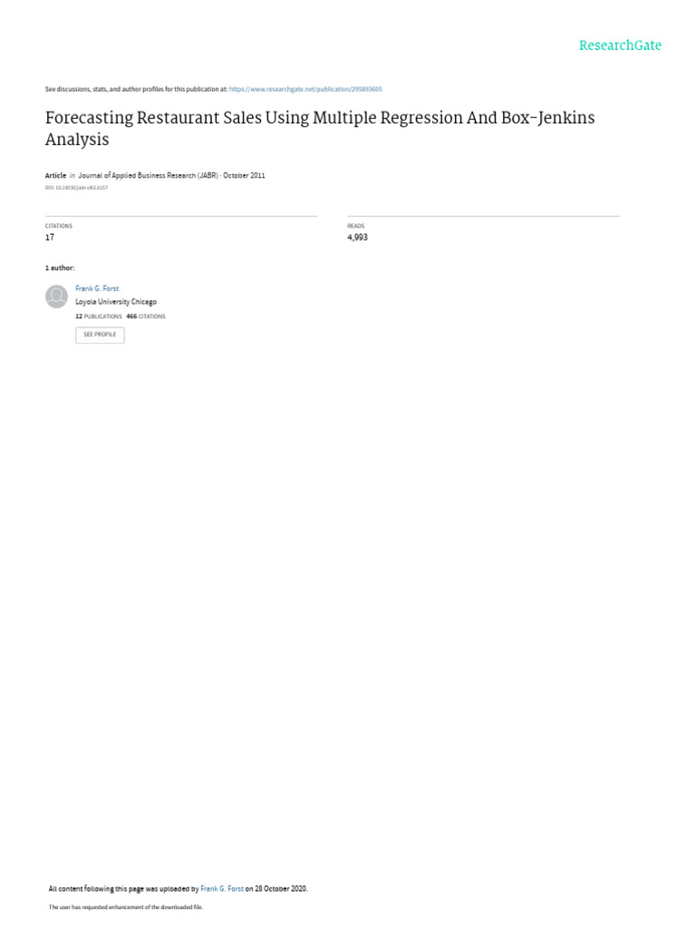 Forecasting Restaurant Sales Using Multiple Regression and Box-Jenkins ...