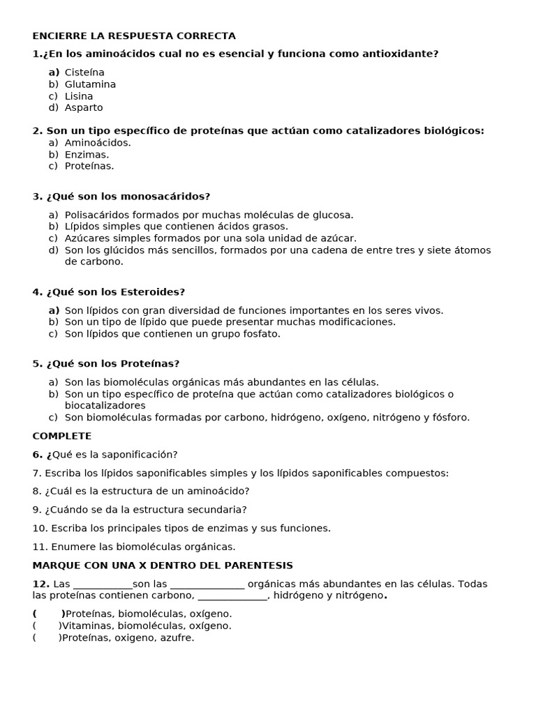 Encierre La Respuesta Correcta | PDF | Carbohidratos | Biomoléculas