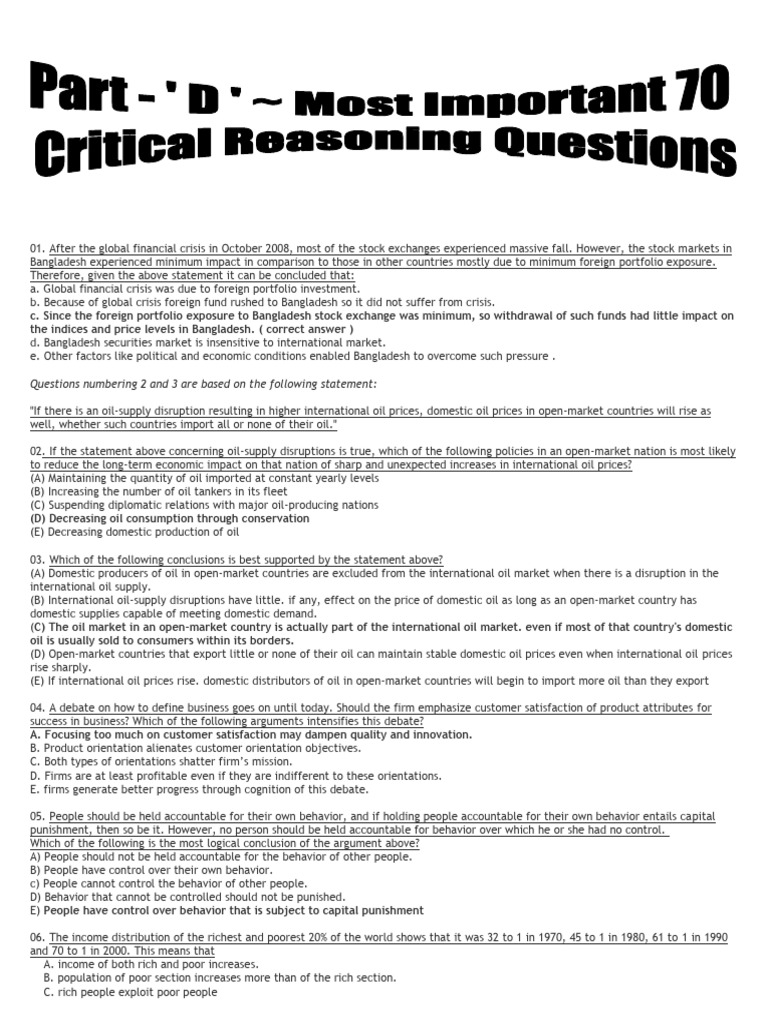 Critical Reasoning Questions With Answers | PDF | Argument | Consumer ...