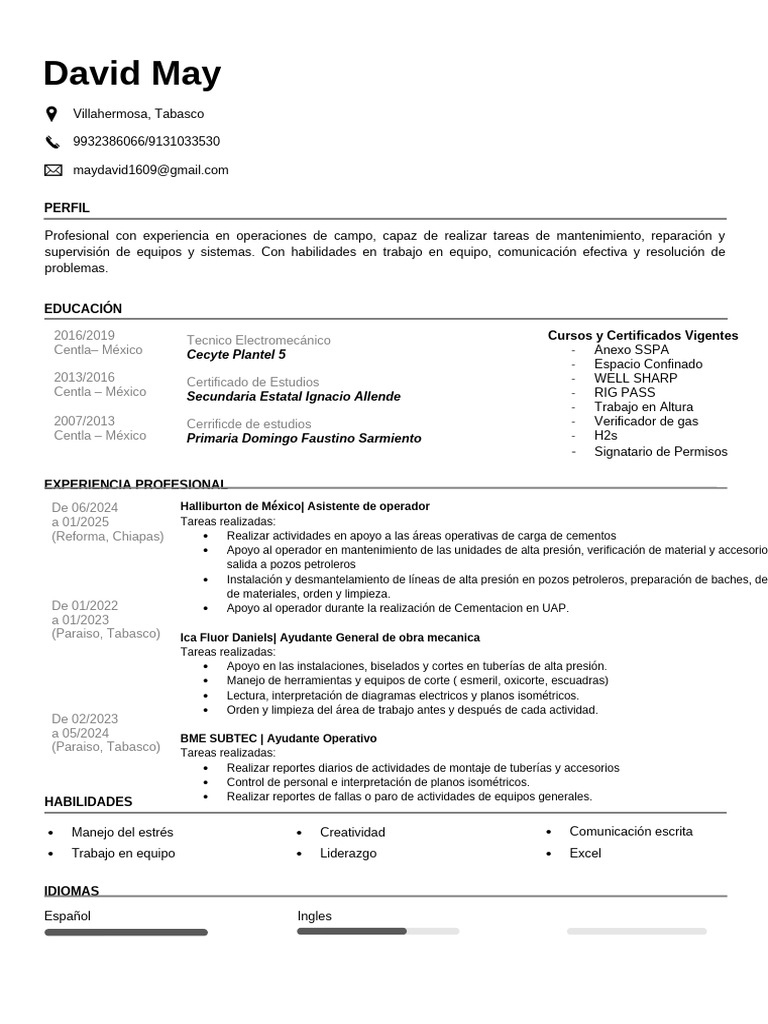 Ayudante CV David May | PDF