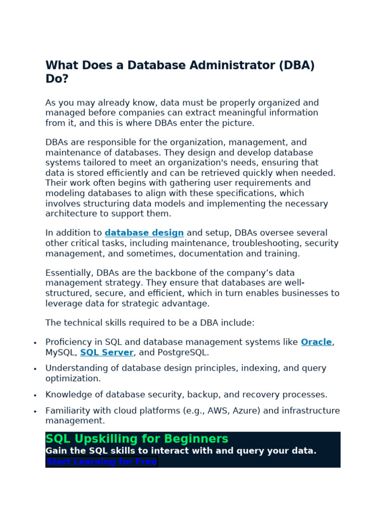 What Does A Database Administrator | PDF | Database Index | Scalability