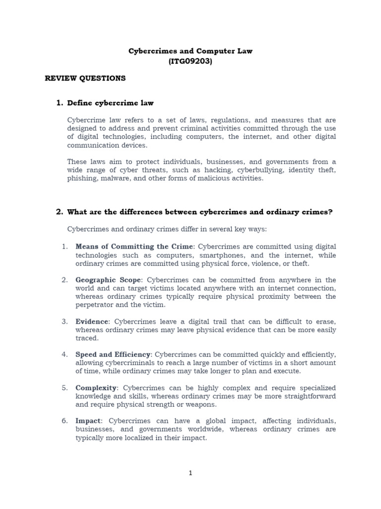 Review Questions 2023-2024 | PDF | Element (Criminal Law) | Cybercrime