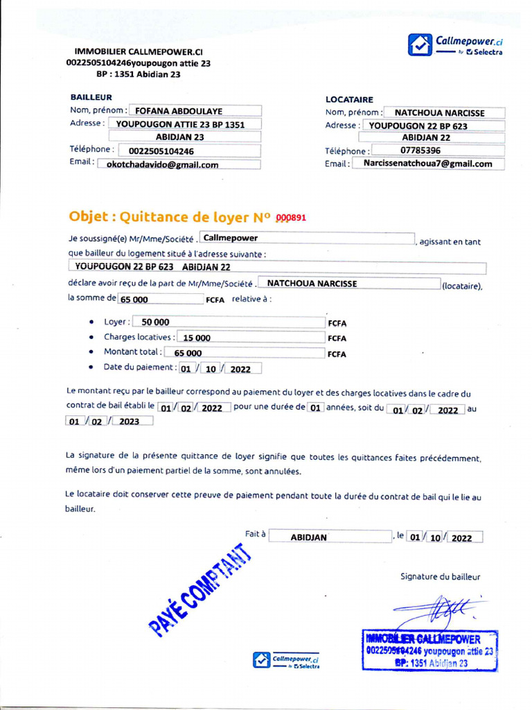 Quittance Loyer 5 | PDF