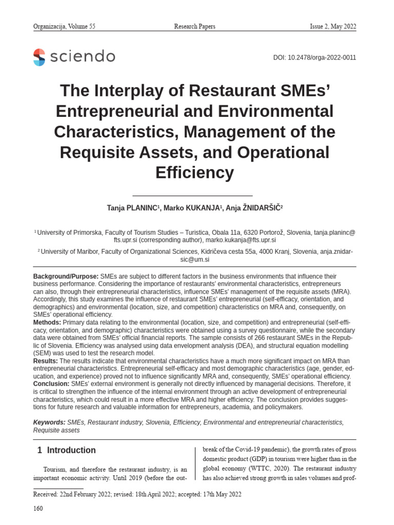 The Interplay of Restaurant SMEs Entrepreneurial and Environmental ...