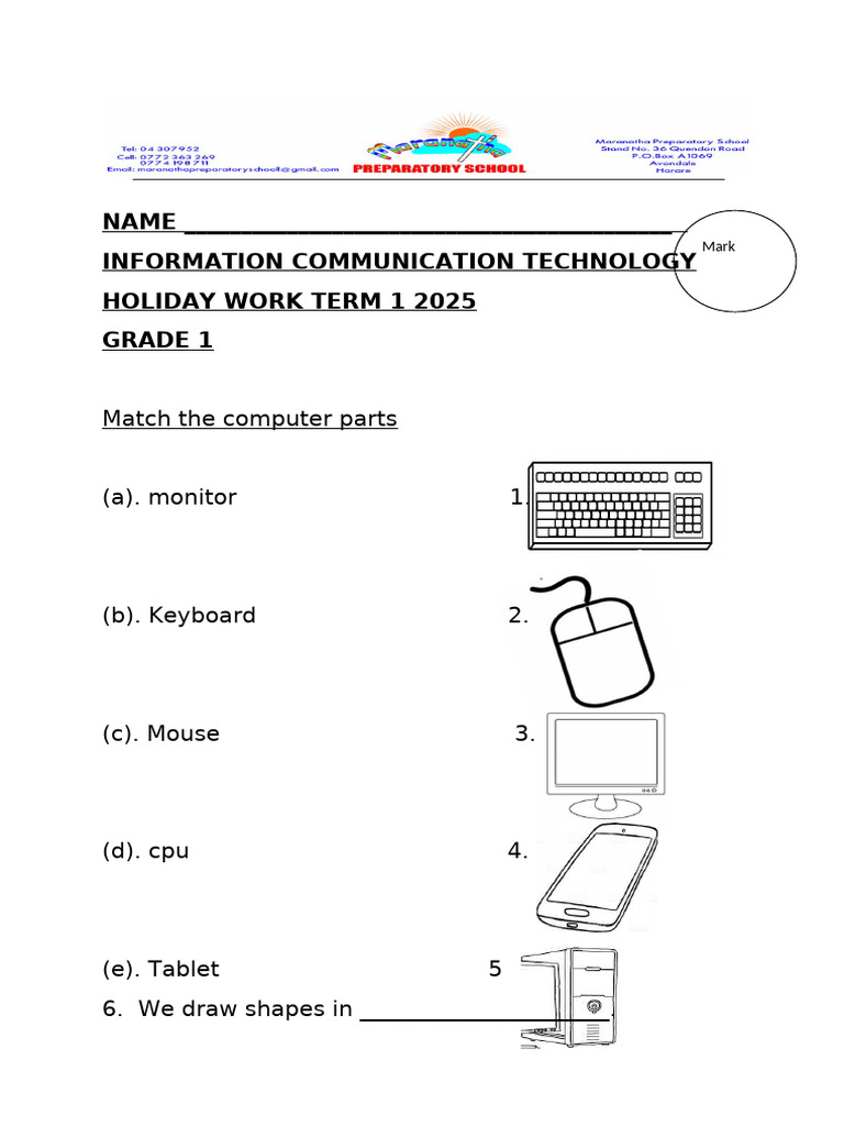 ICT Grade 1 Question Paper 2025 | PDF
