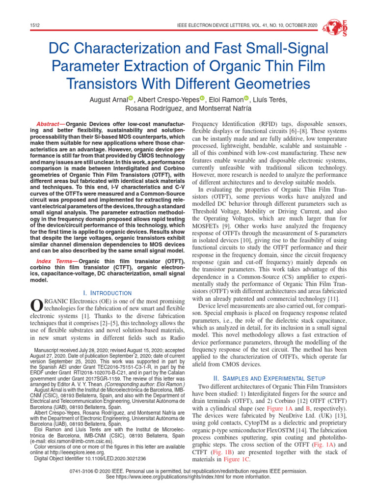 1.2 DC Characterization and Fast Small-Signal Parameter Extraction of Organic Thin Film ...