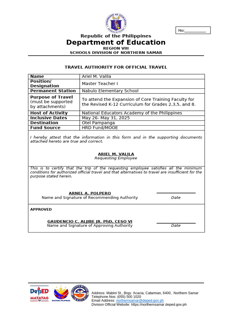 Sample Travel Order | PDF