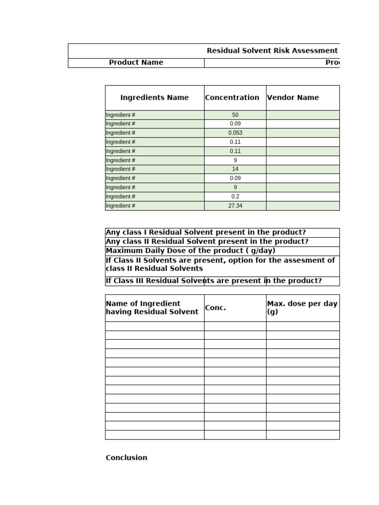 Residual Solvent RIsk Assessment Excel | PDF