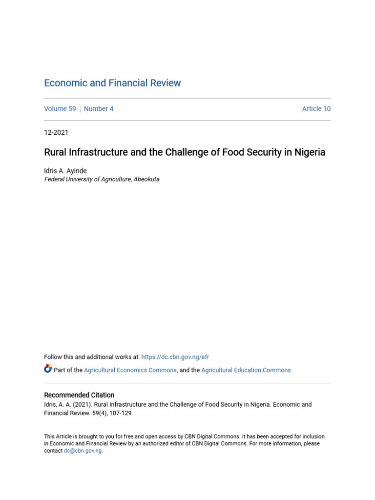 Rural Infrastructure and Food Security in Nigeria | PDF | Food Security ...