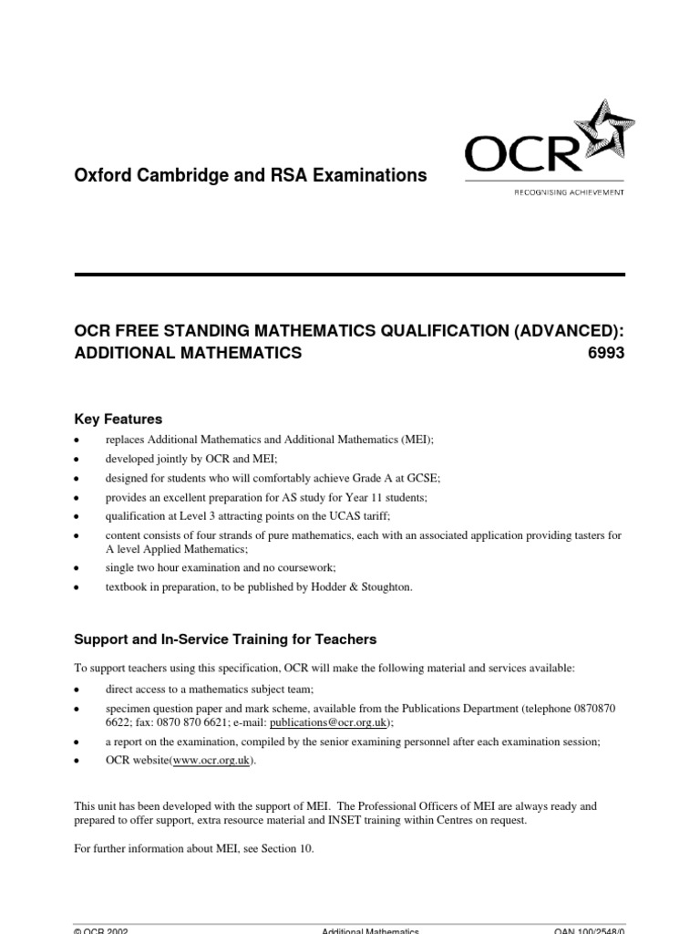 Additional Mathematics (OCR) Specification (2011) | PDF | Trigonometric ...