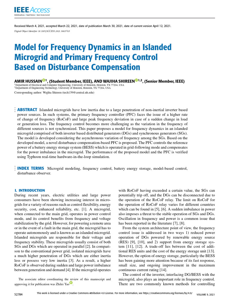 Model For Frequency Dynamics in An Islanded Microgrid and Primary ...