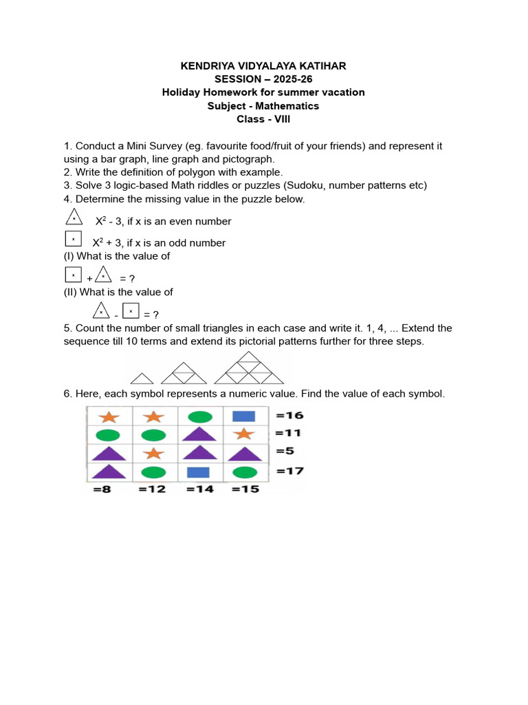 Maths Holiday Homework | PDF