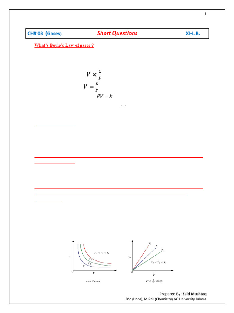 Complete File (CH # 03) Short Q. Notes | PDF | Gases | Temperature