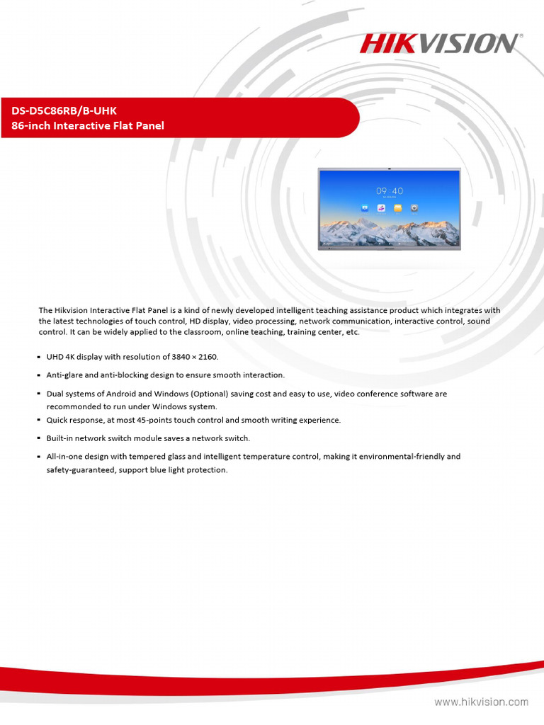 DatasheetofDS D5C86RB B UHK InteractiveFlatPanel 20231221 | PDF | Display Resolution | Video
