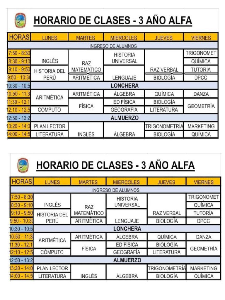 Horario Danitza - Ultimo 2024 | PDF